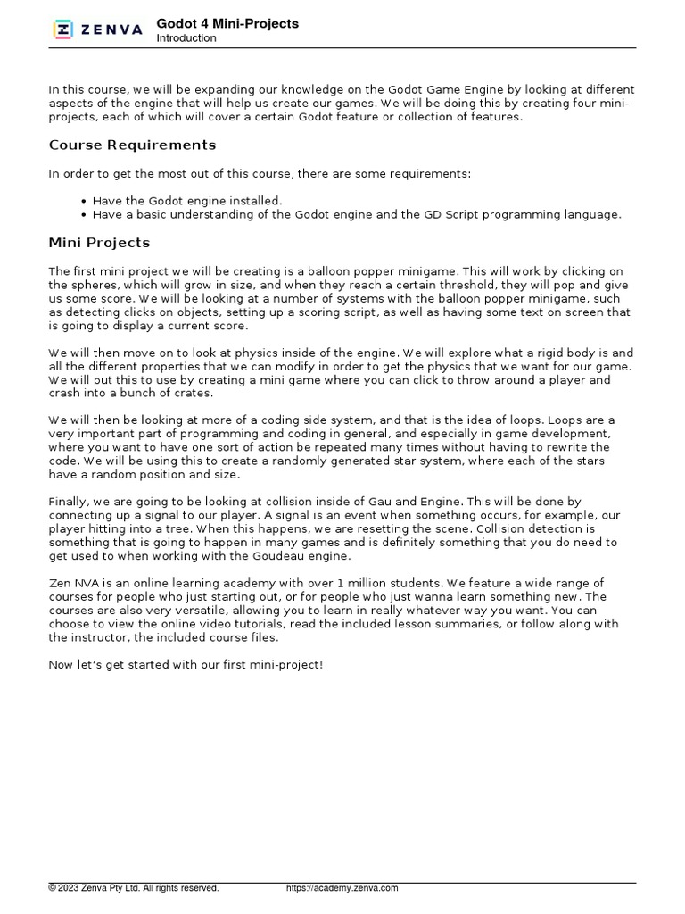 Course Requirements: Godot 4 Mini-Projects | PDF | Control Flow | 3 D ...