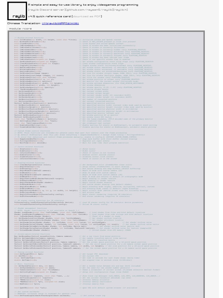 Raylib Cheatsheet v4.5 | PDF