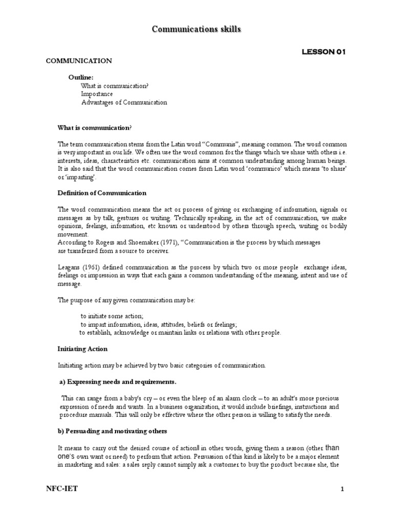LESSON 01 Communications Skills | PDF