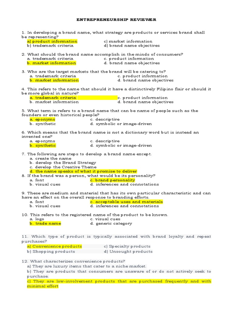 Entrepreneurship Reviewer | Download Free PDF | Product (Business) | Marketing