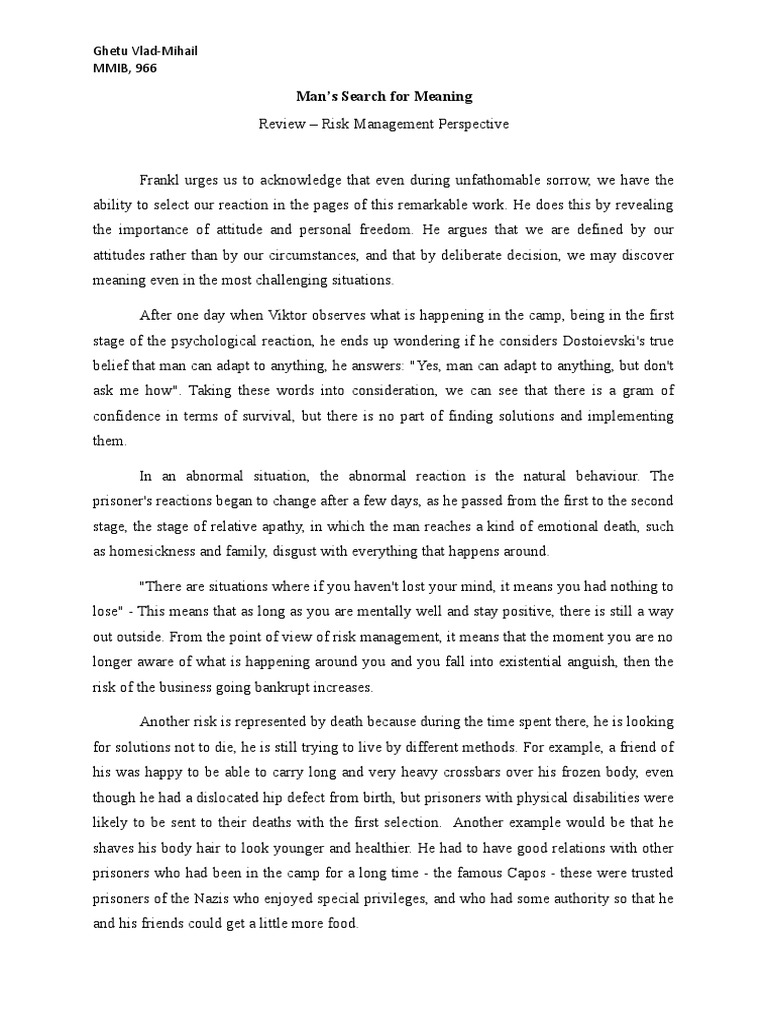 Review - Man's Search For Meaning, Ghetu Vlad-Mihail, MMIB, 966 | PDF