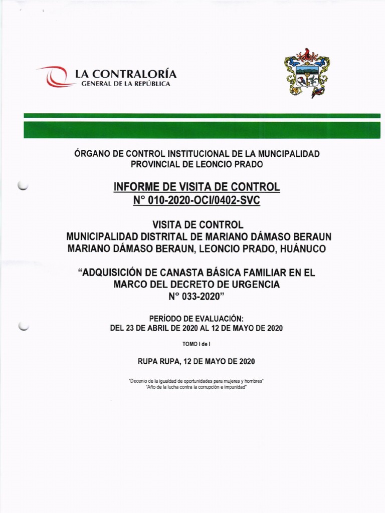 Informe de Visita de Control #010-2020-OCI-0402-SVC | PDF