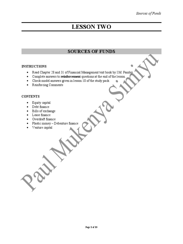 Sources of Funds | PDF