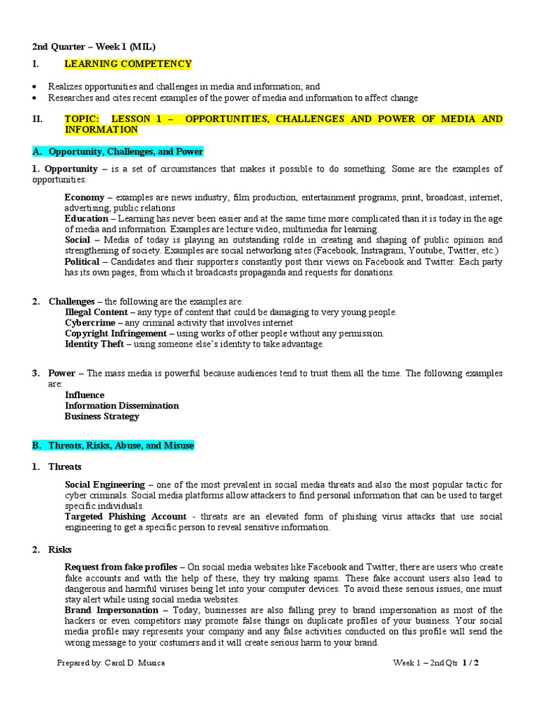 Mil-Week1-2nd Qtr-S.y. 2020-2021 | PDF | Popular Culture & Media Studies | Social Media