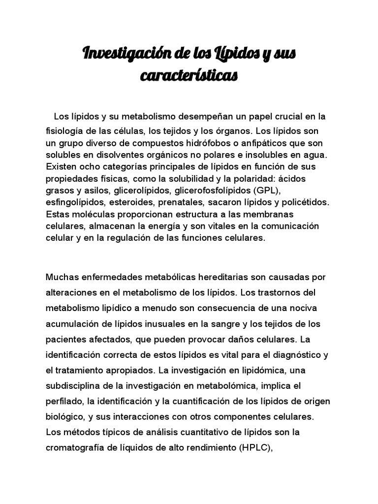 Estudio de Los Lipidos | PDF | Lípido | Metabolismo