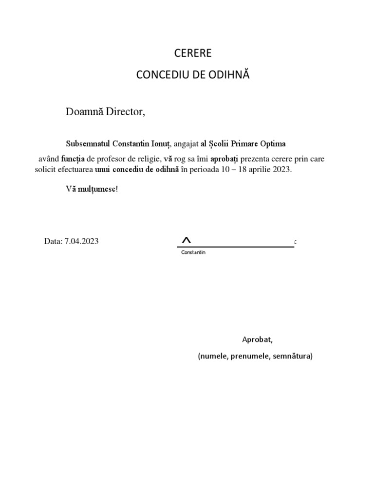 Cerere Pentru Concediu de Odihna | PDF Cerere Pentru Concediu de Odihna | PDF
