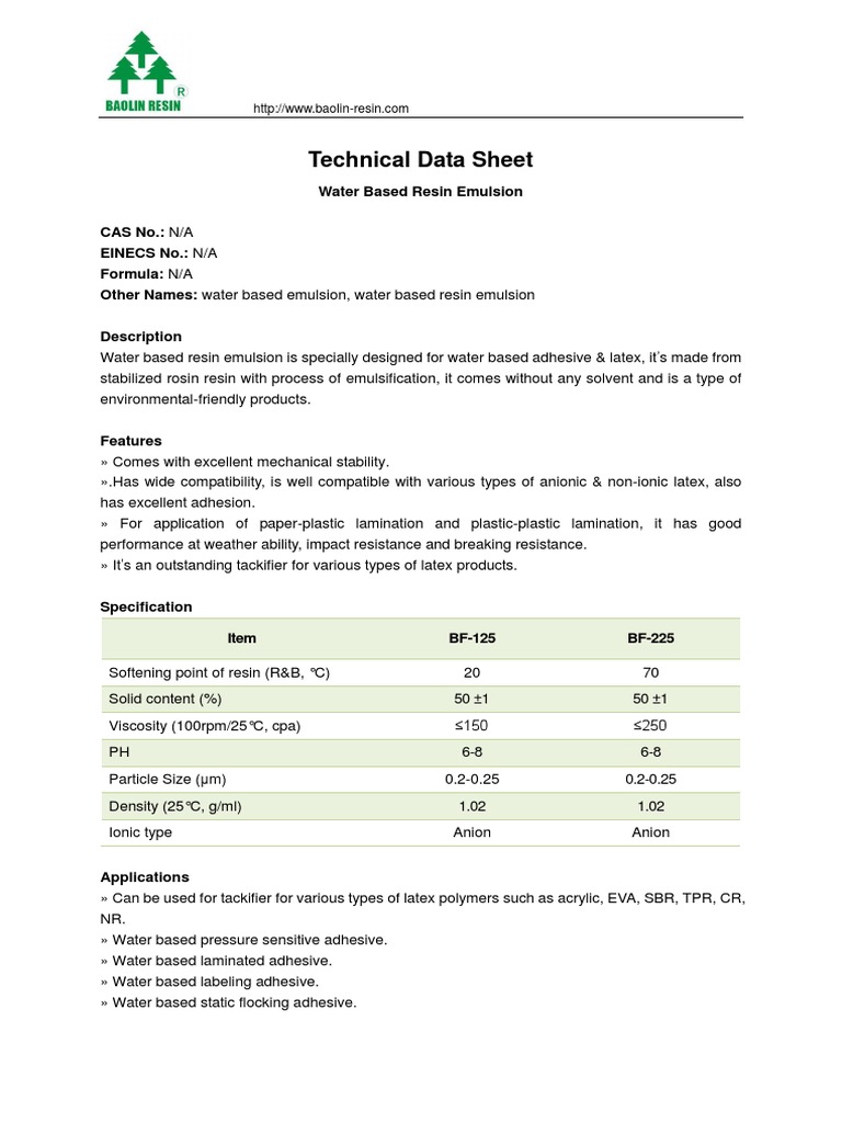 TDS - Water Based Resin Emulsion | PDF