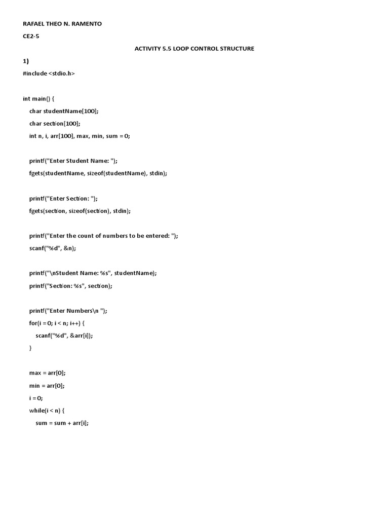 C Programming Student Activities | PDF | Technology & Engineering