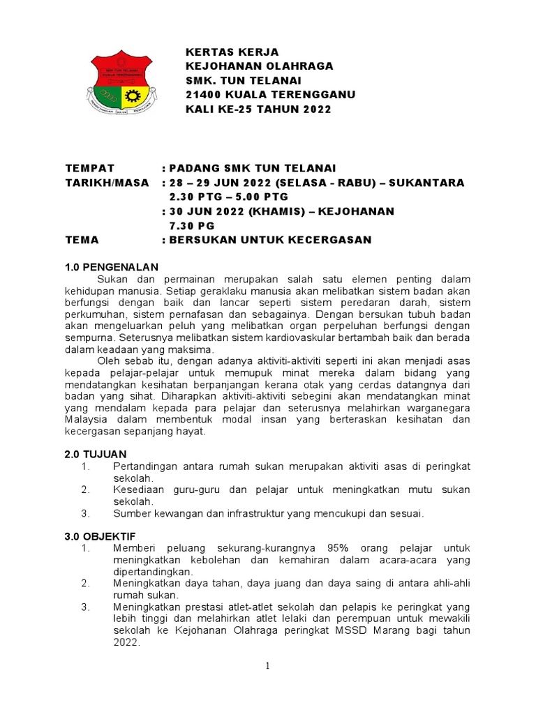 Kertas Kerja SMKTT Olahraga 2022 | PDF