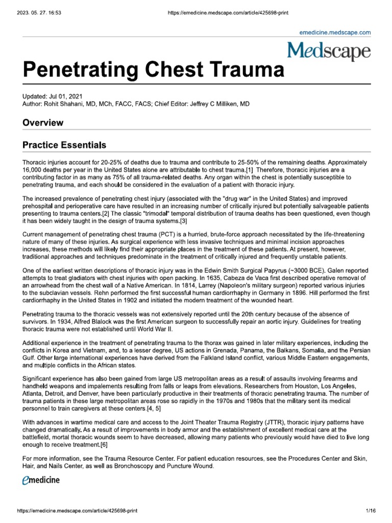 Penetrating Chest Trauma | PDF