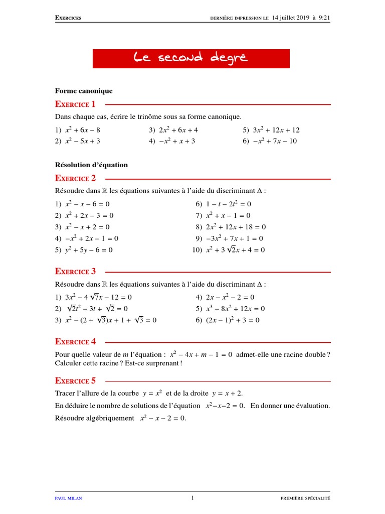 01 Exos Second Degre | PDF | Mathématiques | Échecs