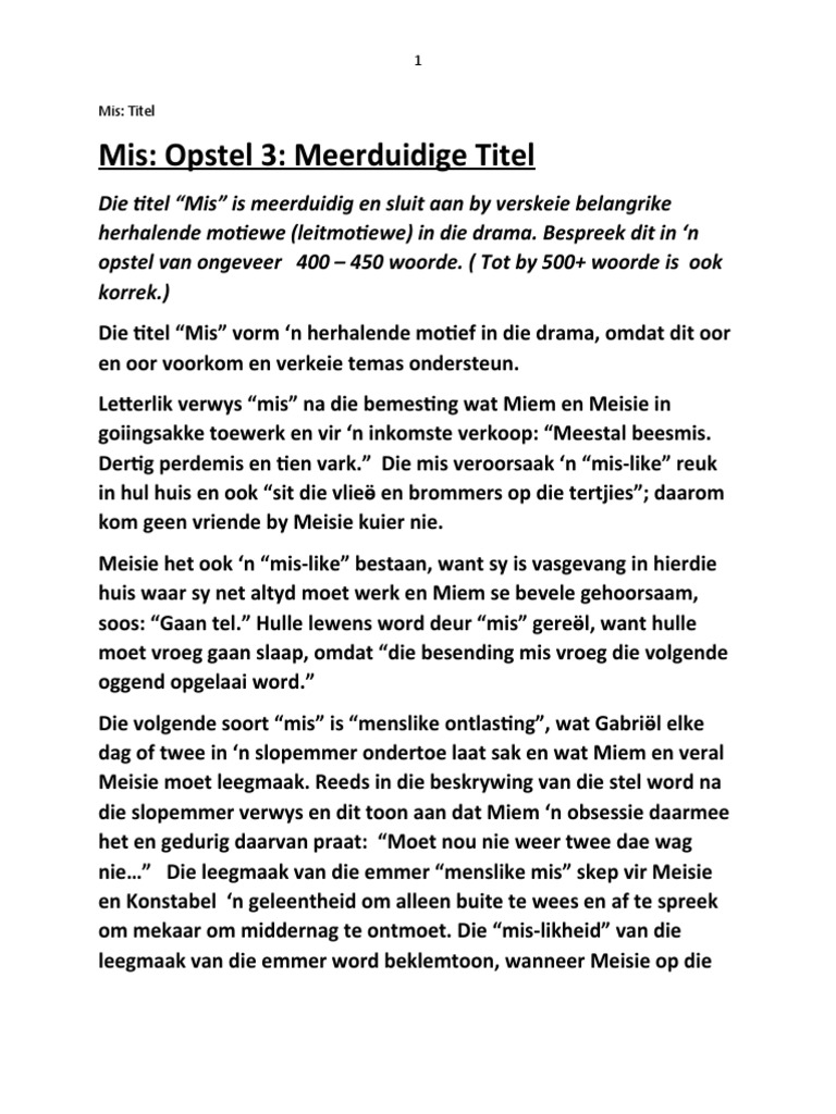 Mis Opstel 3 TITEL | PDF