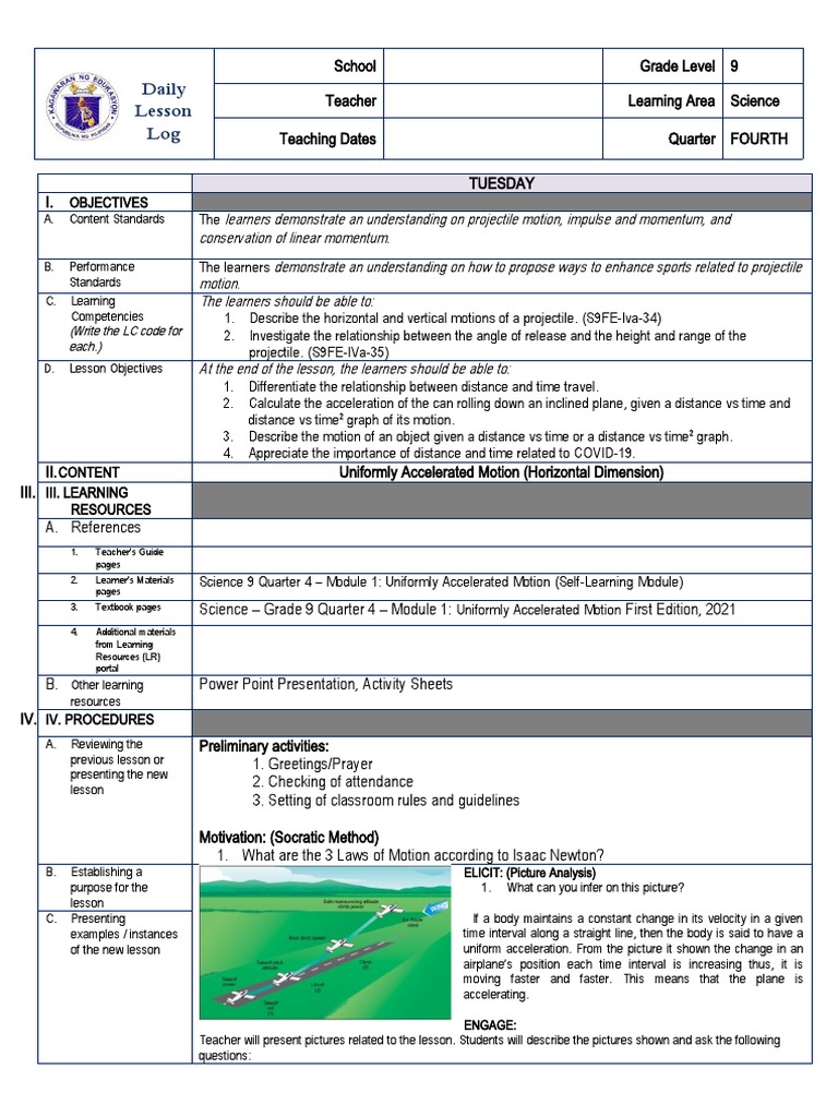 COT2 - SCIENCE 9 2021 2022 Q4 UAM Horizontal Dimension | PDF | Velocity | Acceleration