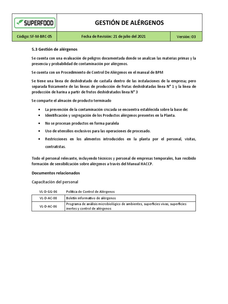 Control De Alergenos Pdf