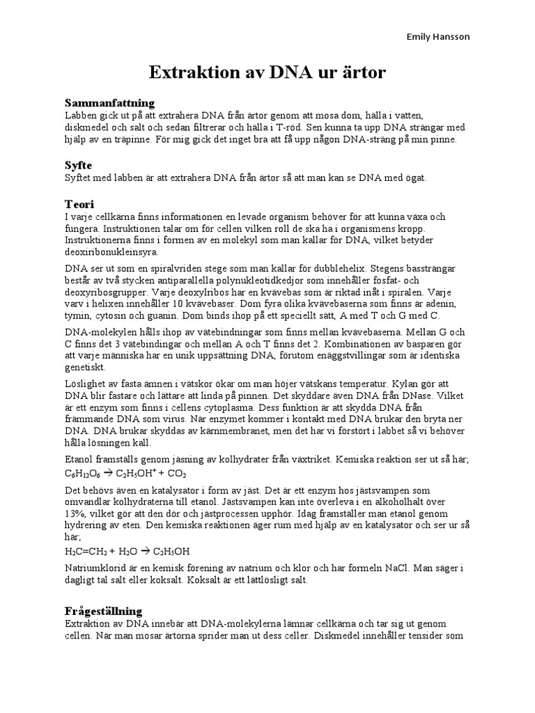 Extraktion Av DNA Ur Ärtor | PDF