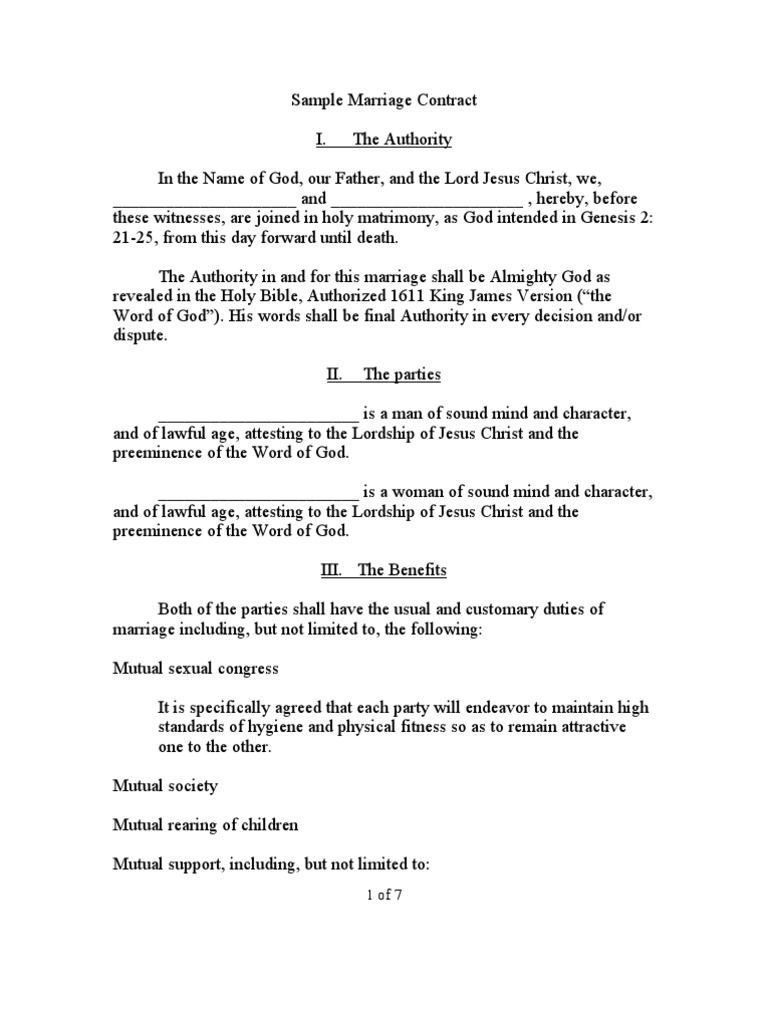 Sample Marriage Contract | PDF | Marriage | State Court (United States)