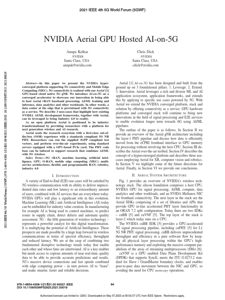 NVIDIA Aerial GPU Hosted AI-on-5G | PDF | Graphics Processing Unit ...