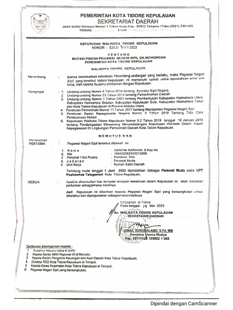 SK Mutasi Masuk Ke PKM Talagamori | PDF