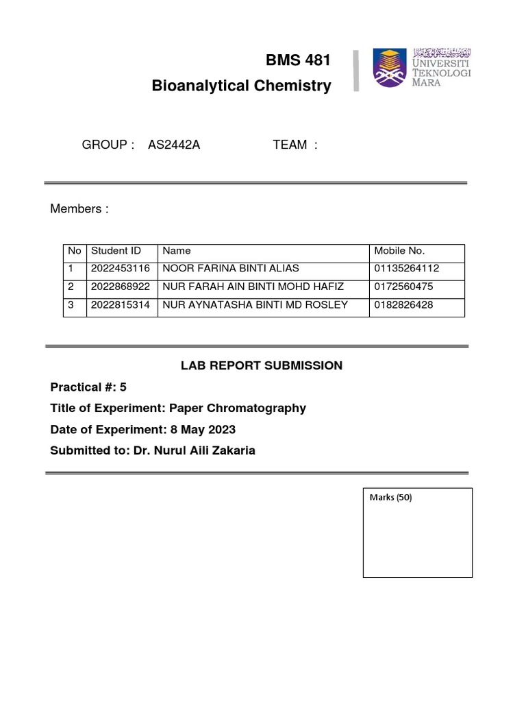 Lab 5 Paper Chromatography | PDF | Science & Mathematics