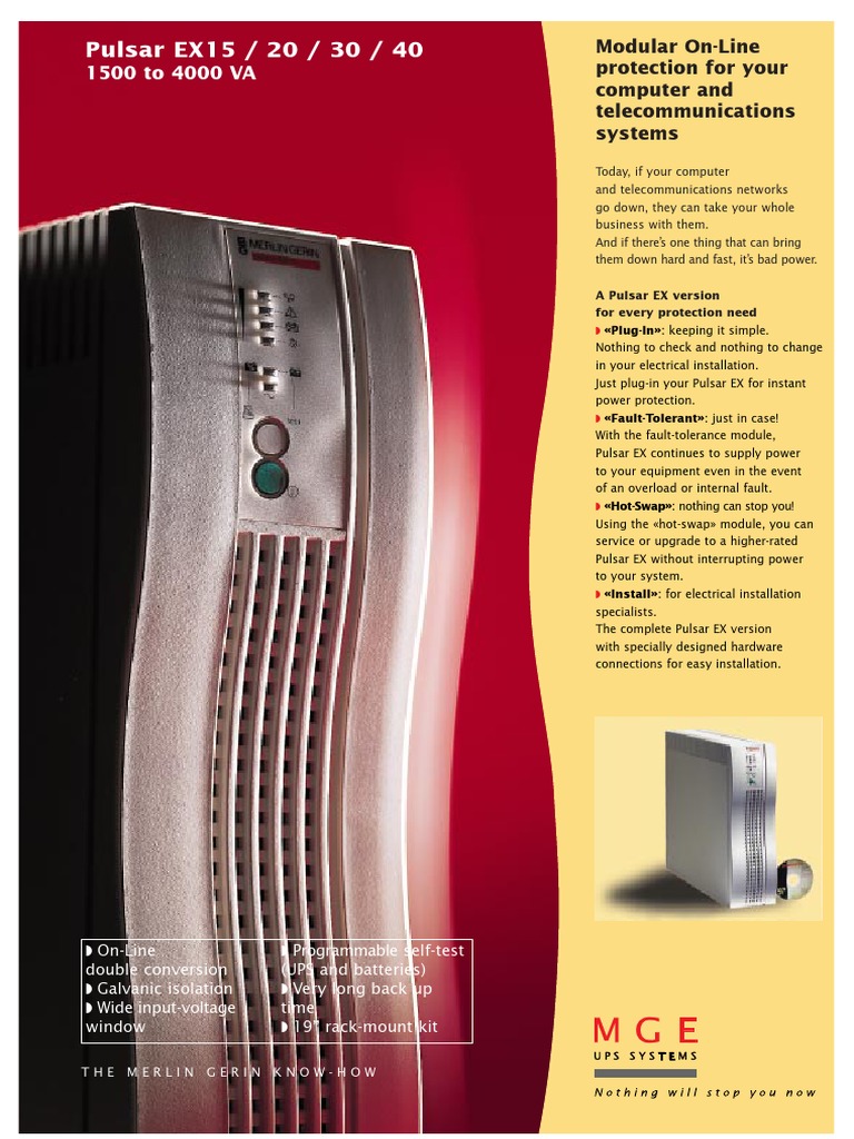 MGE Pulsar EX15-EX20-EX30-EX40 Datasheet | PDF | Electrical Engineering | Electricity