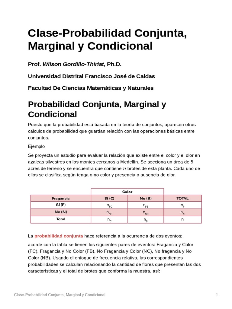 Clase-Probabilidad Conjunta Marginal y Condicional | PDF | Probabilidad ...