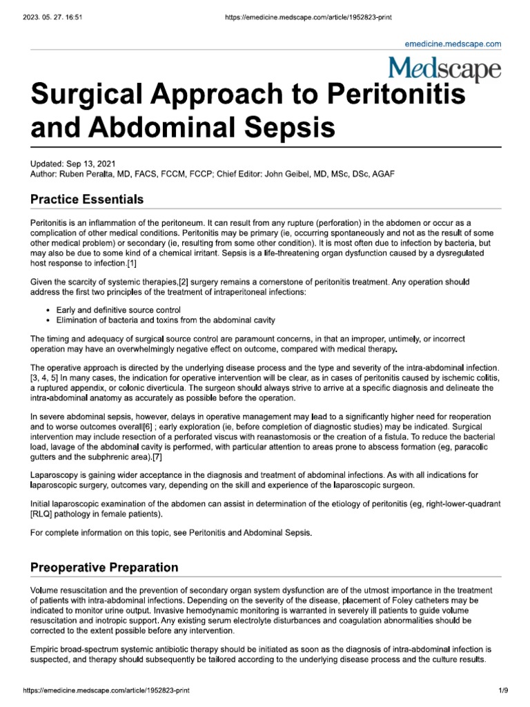 Peritonitis Surgery | PDF