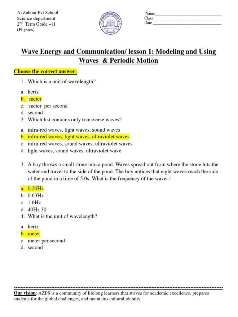 Waves and Oscillatory Motion Quiz | PDF | Science & Mathematics