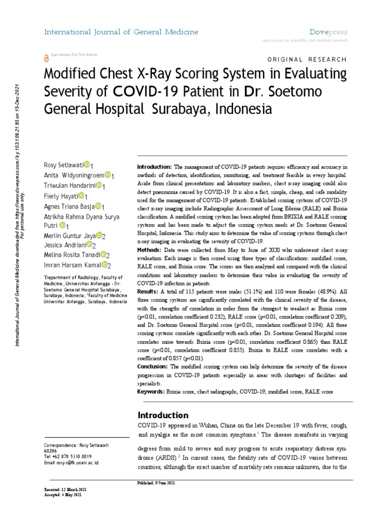 IJGM 310577 Modified Chest X Ray Scoring System in Evaluating Severity ... IJGM 310577 Modified Chest X Ray Scoring System in Evaluating Severity ...