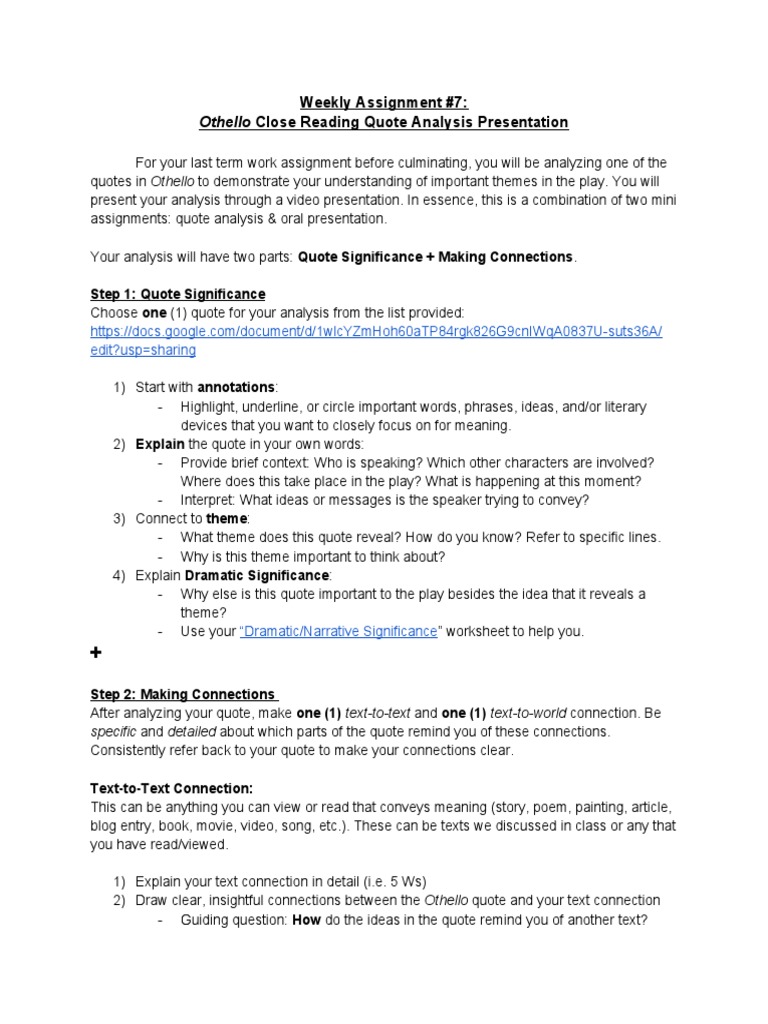 at Assignment #7 - Othello Close Reading Quote Analysis Presentation ...