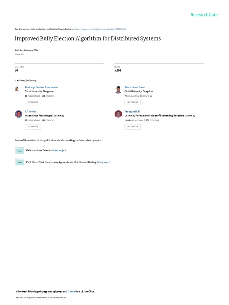 Improved Bully Election Algorithm For Distributed | PDF