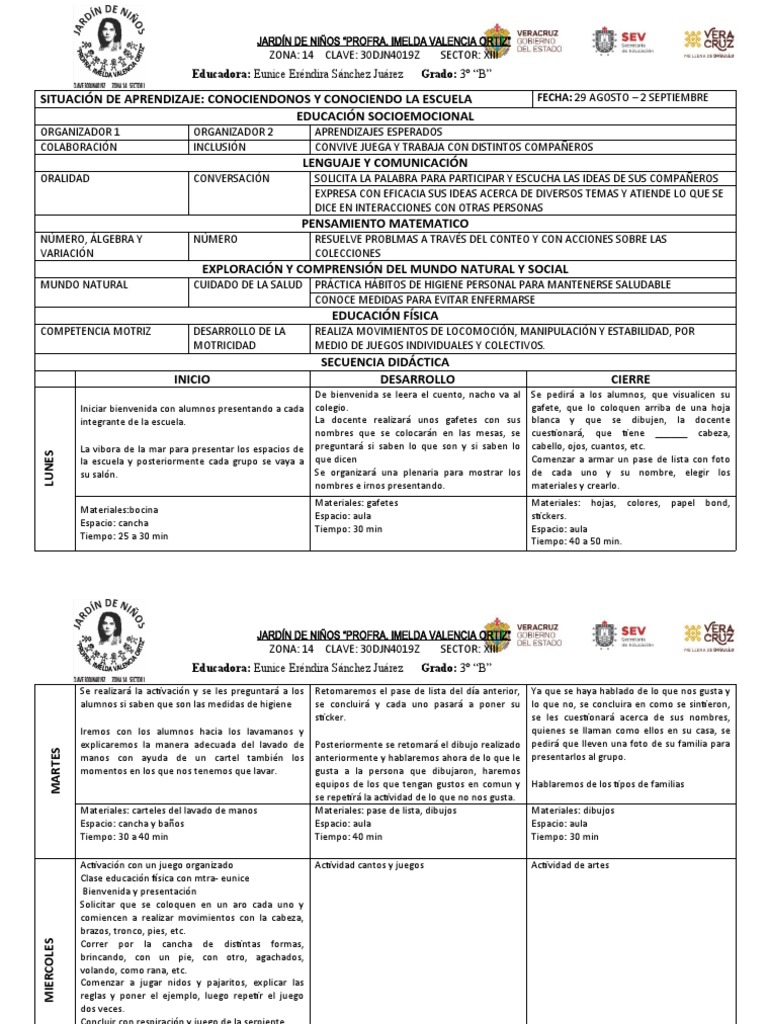 Situación de Aprendizaje Primera Semana | PDF | Educación de la primera ...