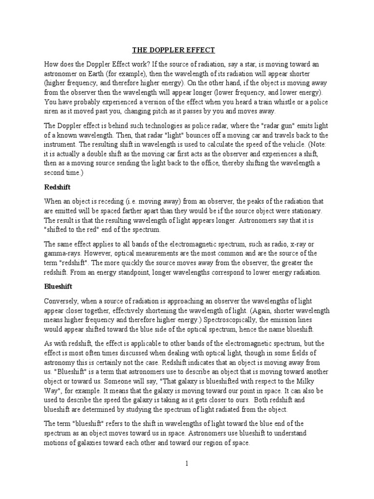 Doppler Effect redshift blueshift | PDF | Redshift | Electromagnetic ...