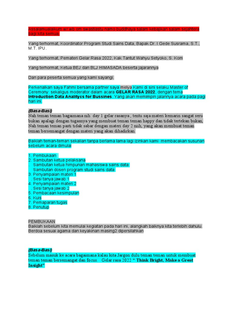 Script mc day 2 | PDF