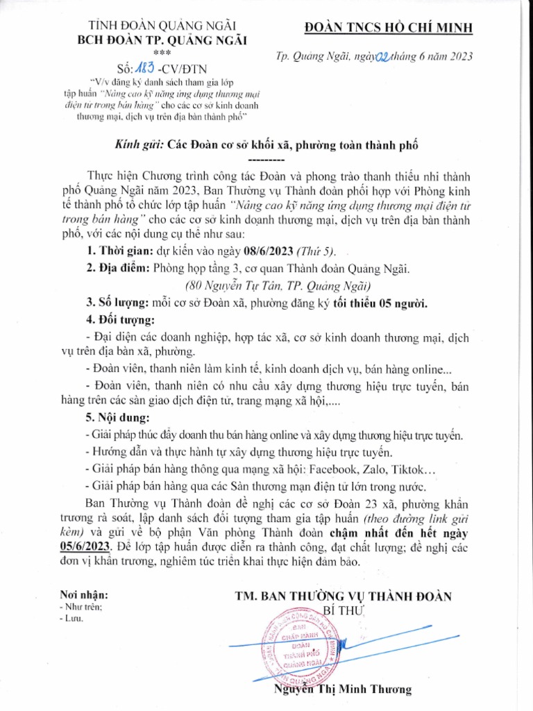 CV Dang Ky DS Tap Huan San Thuong Mai Dien Tu - 20230602 - 0001 | PDF