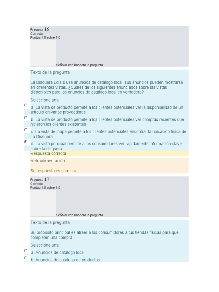 Texto de La Pregunta: Pregunta Correcta Puntúa 1.0 Sobre 1.0 | PDF