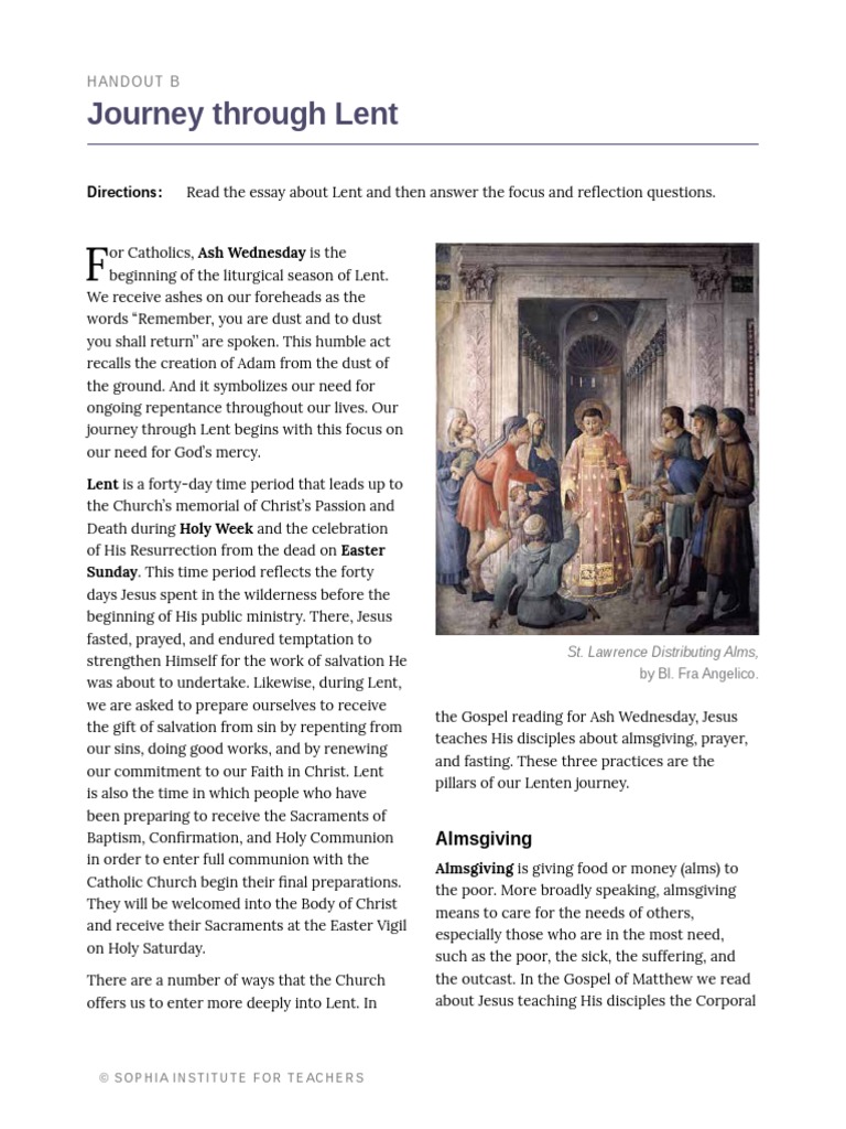 Journey Through Lent: Directions: Read The Essay About Lent and Then ...