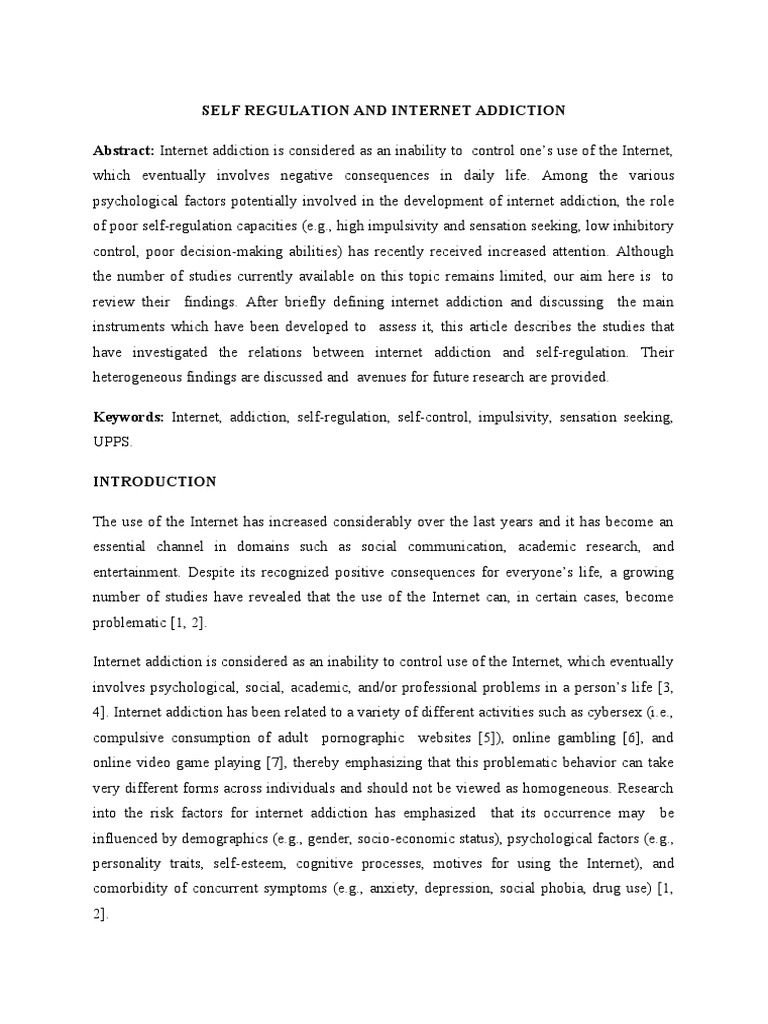 Self Regulation and Internet Addiction | PDF | Impulsivity | Self Control
