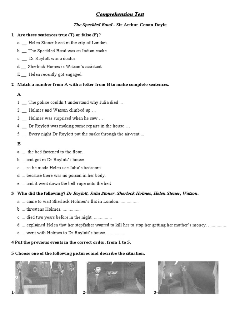 The Speckled Band Comprehension Test | PDF | Mystery, Thriller & Crime ...