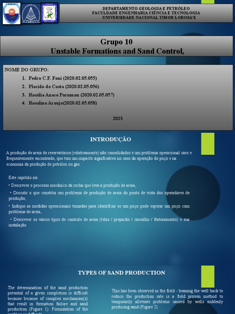 Unstable Formation and Sand Control | PDF | Casing (Borehole) | Viscosity