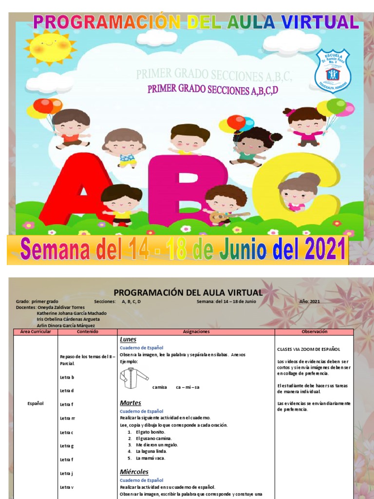 1er Grado PROGRAMACIÓN DEL AULA VIRTUAL | PDF