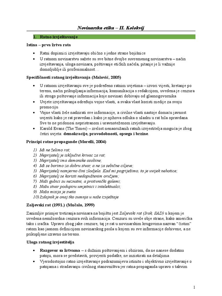 Novinarska Etika II. KOLOKVIJ | PDF