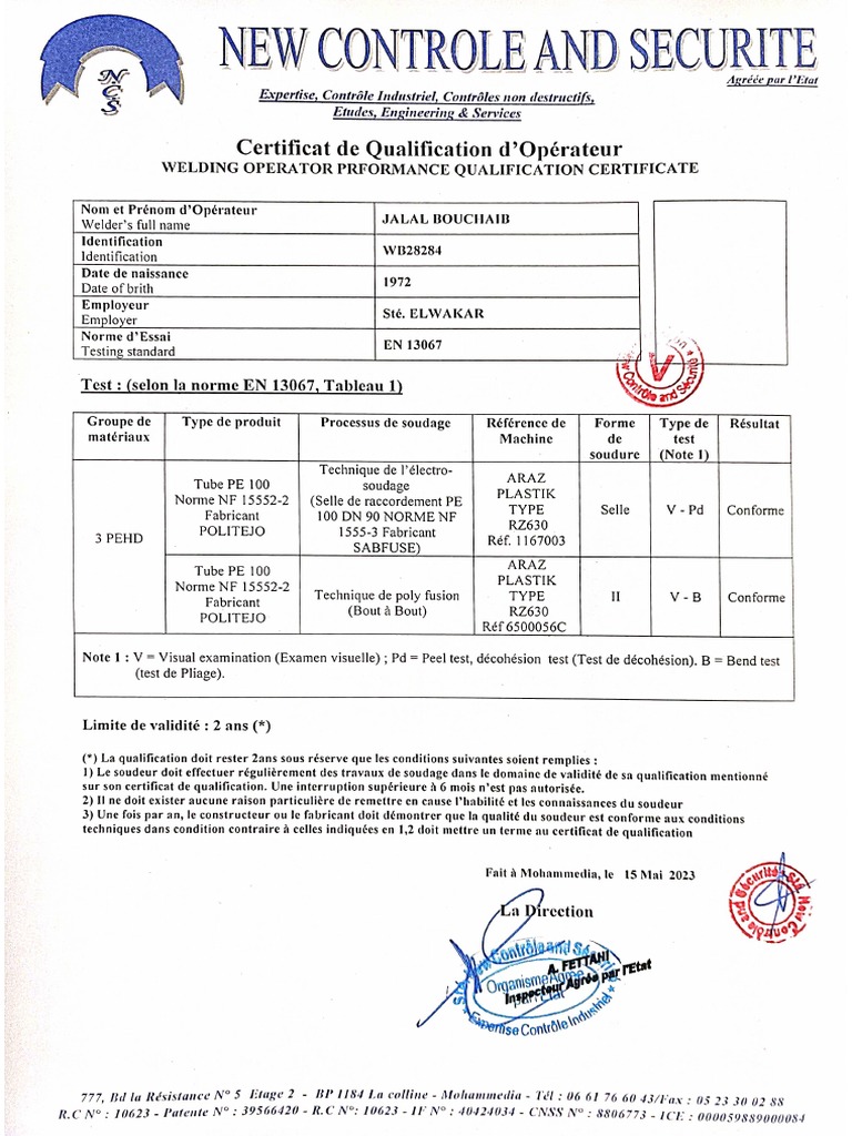Certificat de Qualification | PDF