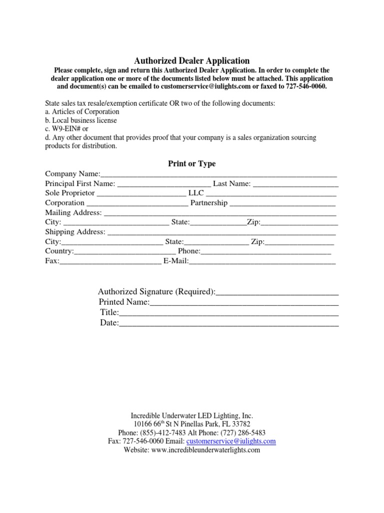 Authorized Dealer Application | PDF