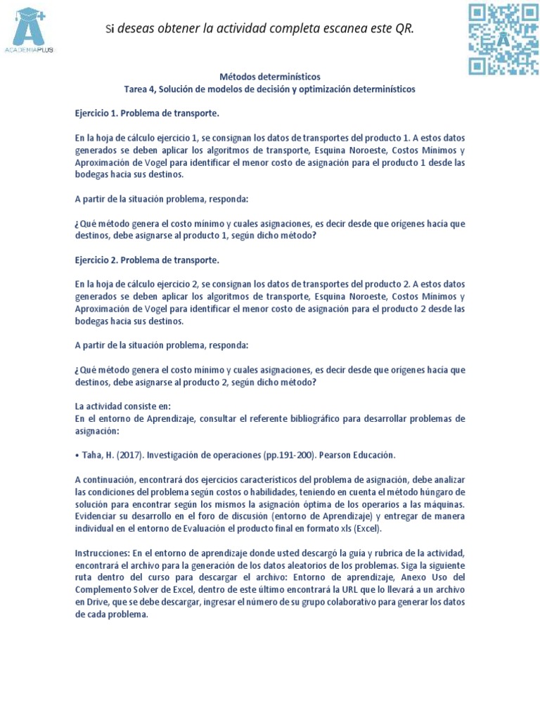 Métodos Determinísticos, Tarea 4, Solución de Modelos de Decisión y ...