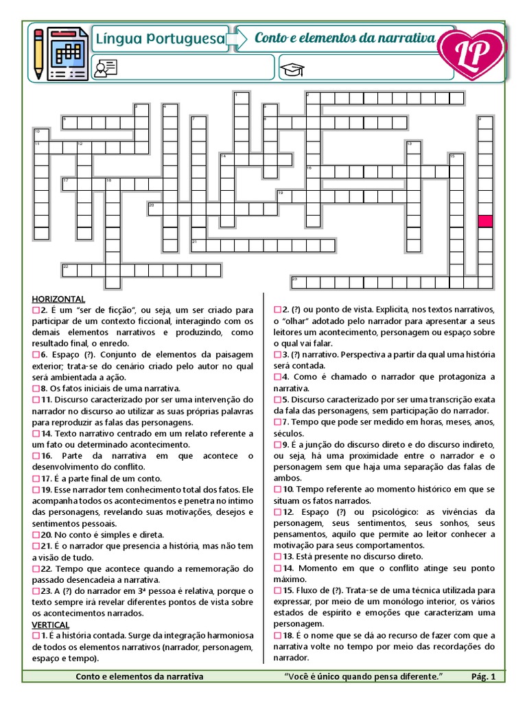 Conto e Elementos Da Narrativa Cruzadinha Aluno | PDF