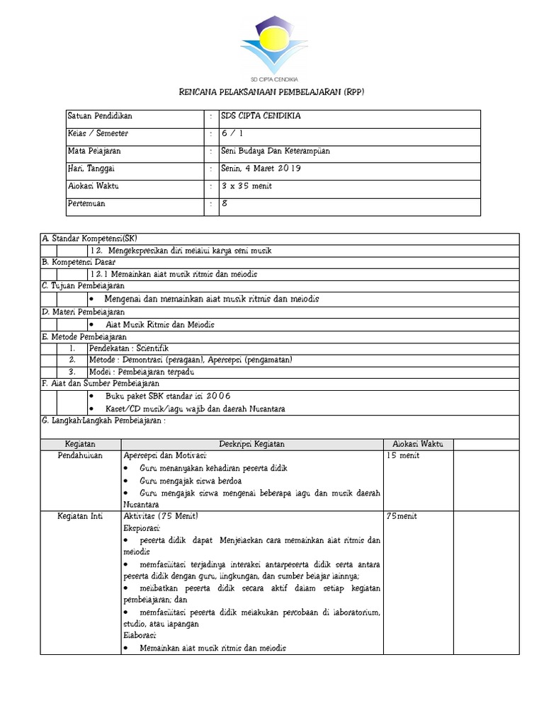RPP Seni Musik Melodis | PDF