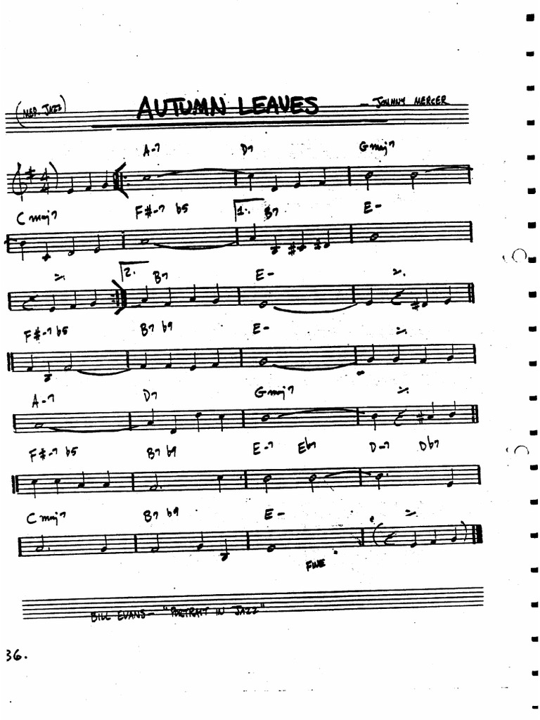 Original Autumn Leaves Lead Sheet