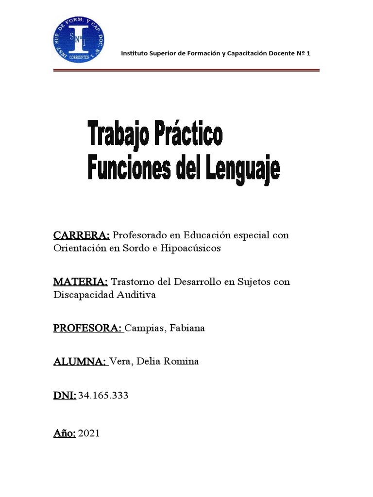 Trabajo Practico Funciones Del Lenguaje, Vera Romina | PDF | Maestros ...