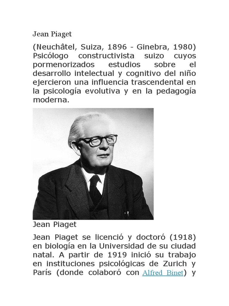 Jean Piaget | PDF | Pensamiento | Sicología