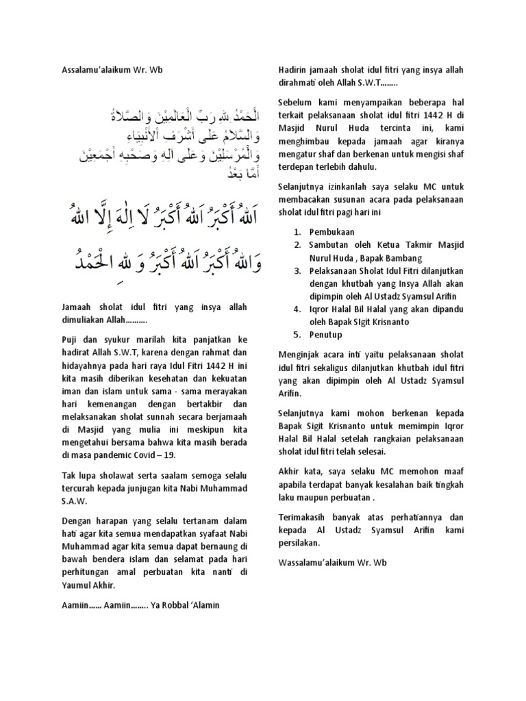 Teks MC Sholat Idul Fitri | PDF Teks MC Sholat Idul Fitri | PDF
